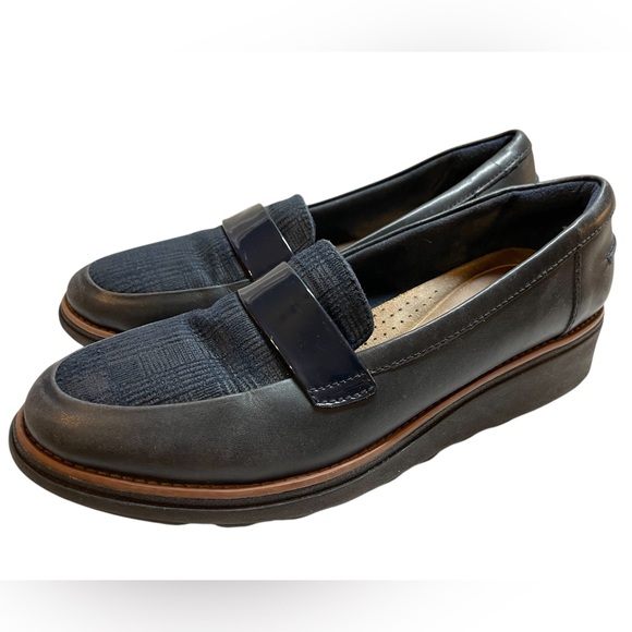 Clarks | Shoes | Clarks Sharon Gracie Navy Blue Plaid Trim Slipon ...